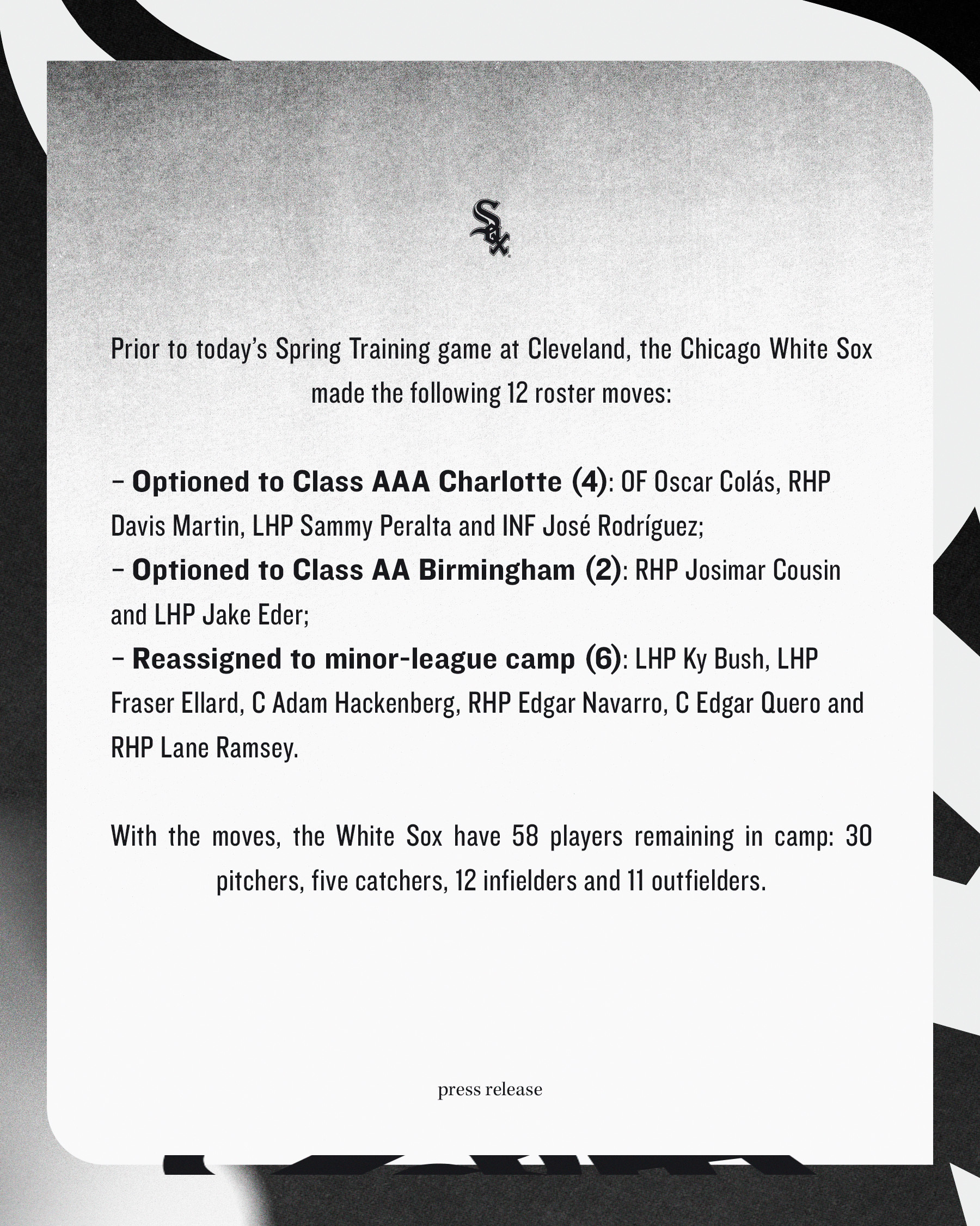 MLB》大聯盟沒那麼簡單 白襪春訓12名球員異動 - TSNA體育新聞團隊