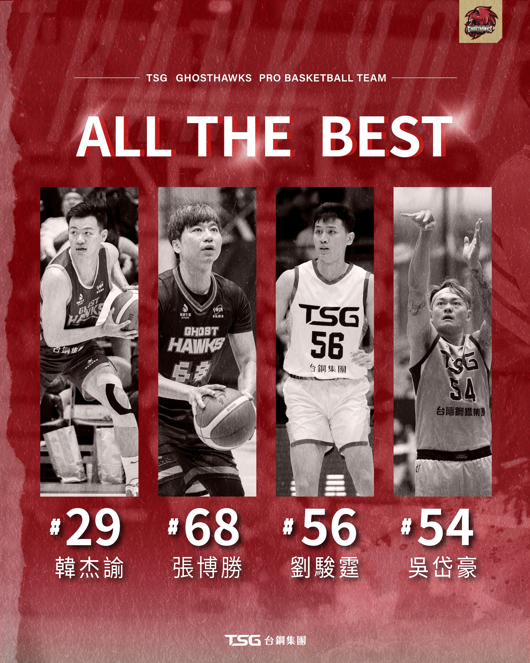 PLG》張博勝、吳岱豪、劉駿霆、韓杰諭 離開台鋼獵鷹 - TSNA體育新聞團隊